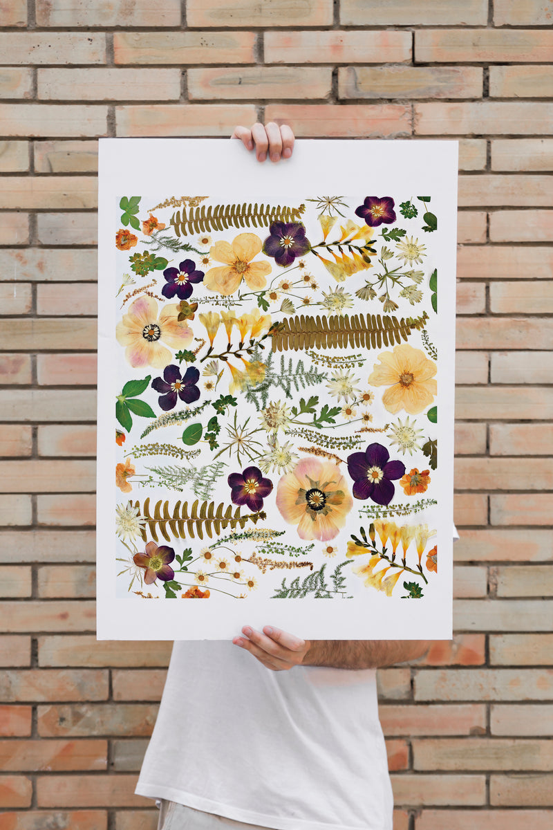 Pressed flower large botanical print - 16" x 20" Nature's Mosaic - Fer ...