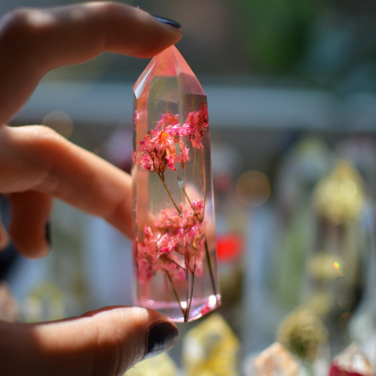 Pressed flower crystal, Coral limonium – Eight Acorns Floral Preservation